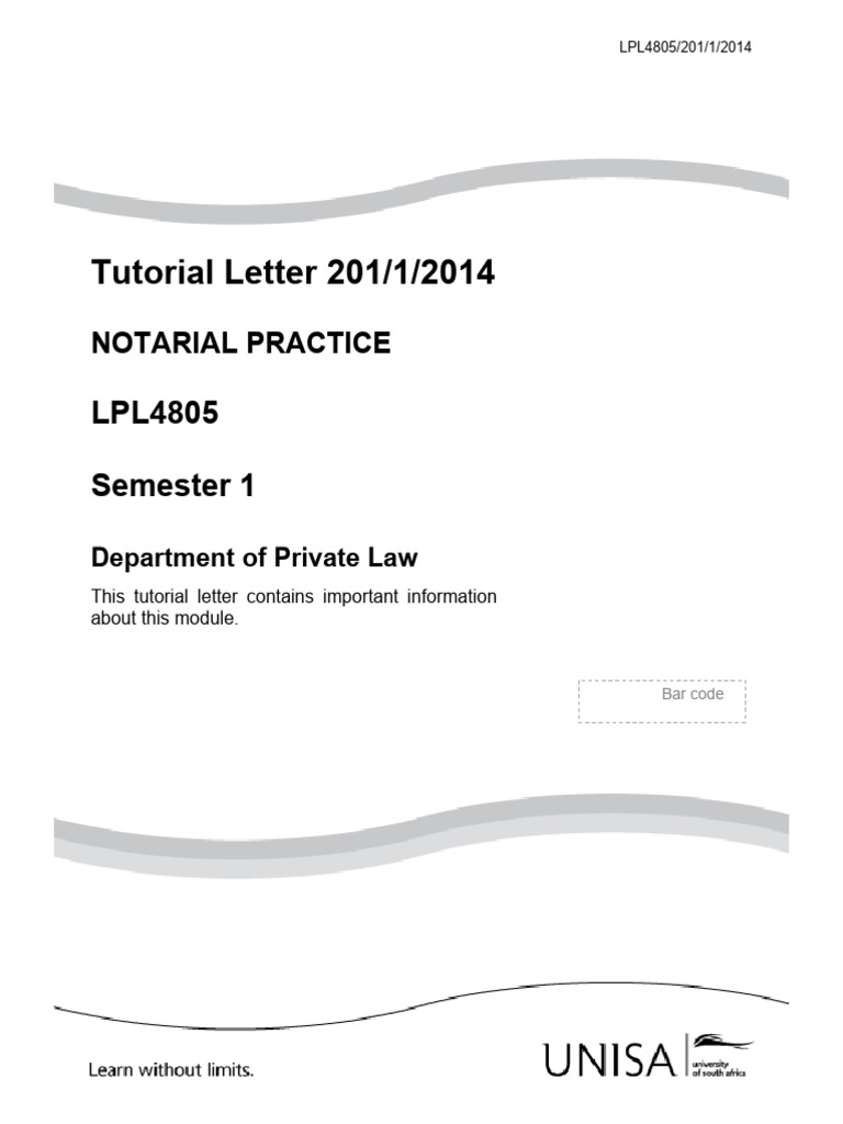 LPL4805 Tutorial Letter 201 2014 | PDF | Deed | Private Law