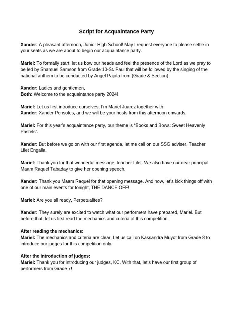 Aquaintance Party Script | PDF