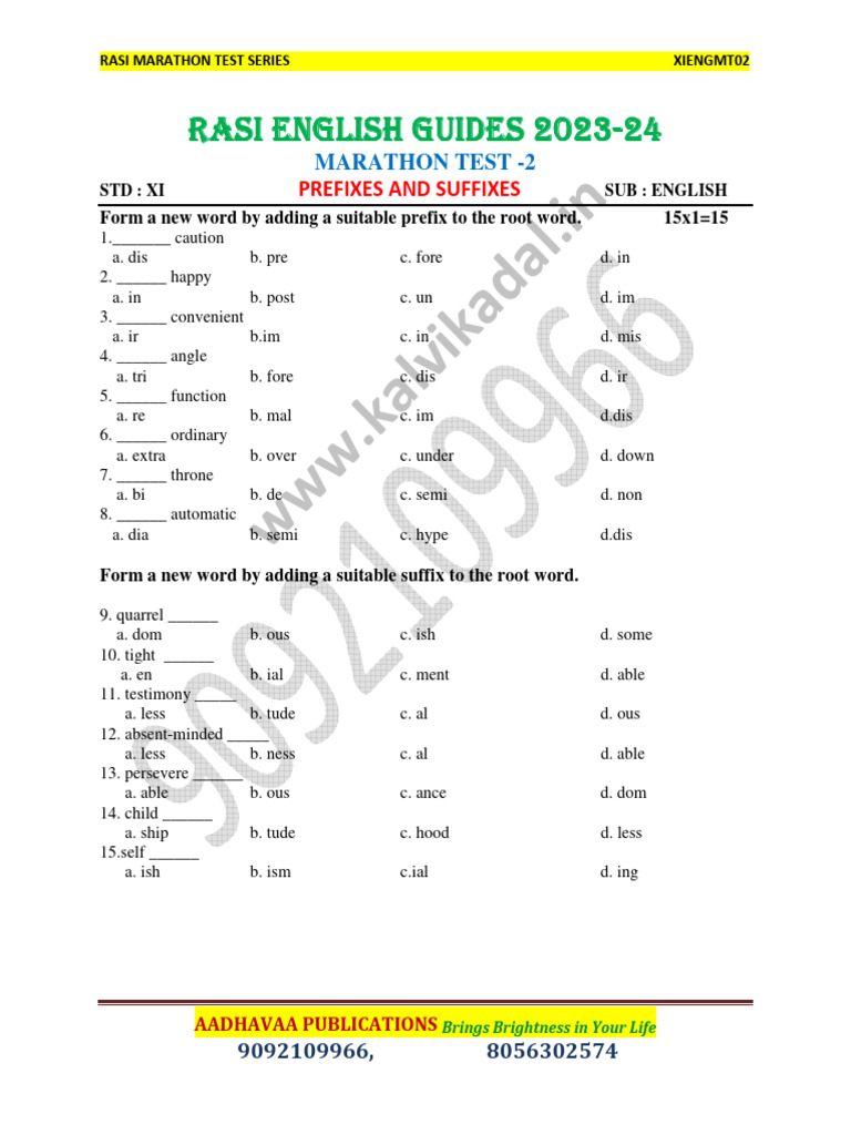 11th Eng Prefix Suffix | PDF | Linguistics | Lexical Semantics