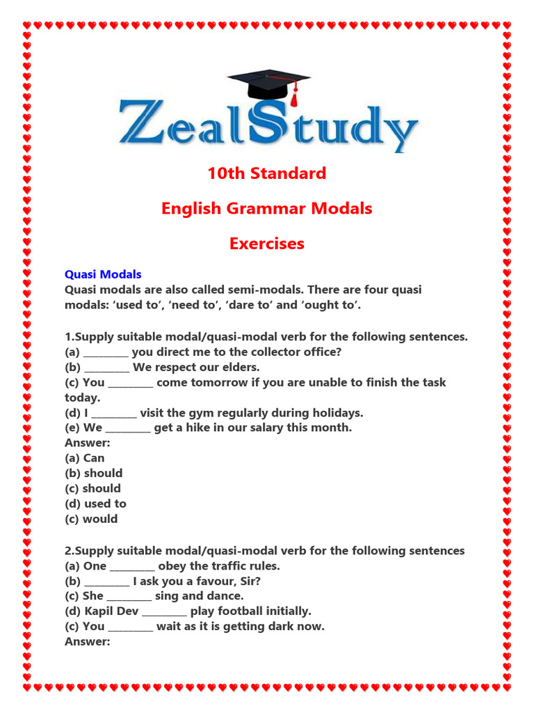11th Eng Modals Exercises | PDF