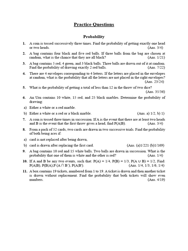 Probabity Practice Questions | PDF | Randomness | Probability And ...