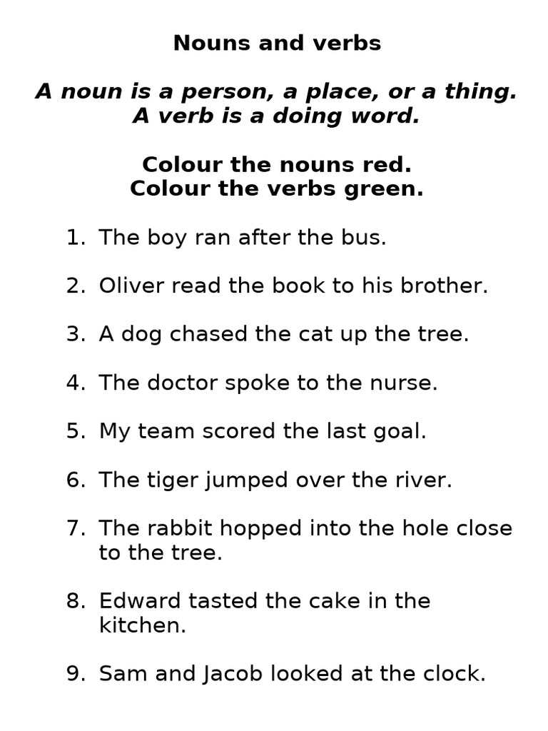 Nouns and Verbs Coloring Activity | PDF