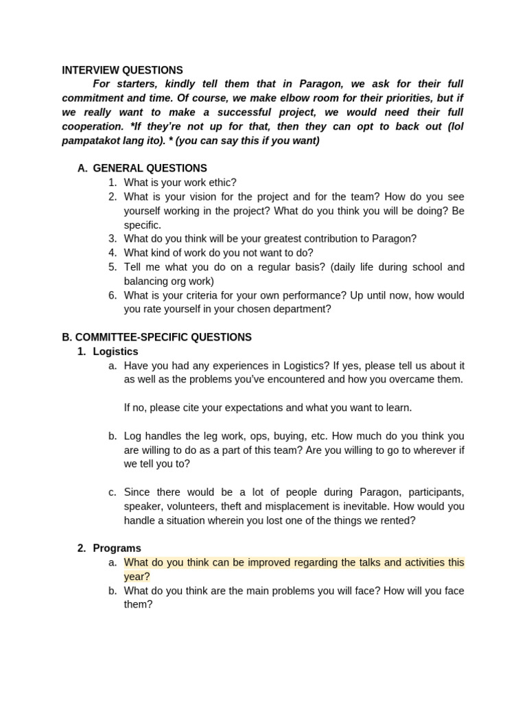 Paragon Interview Questions Guide | PDF