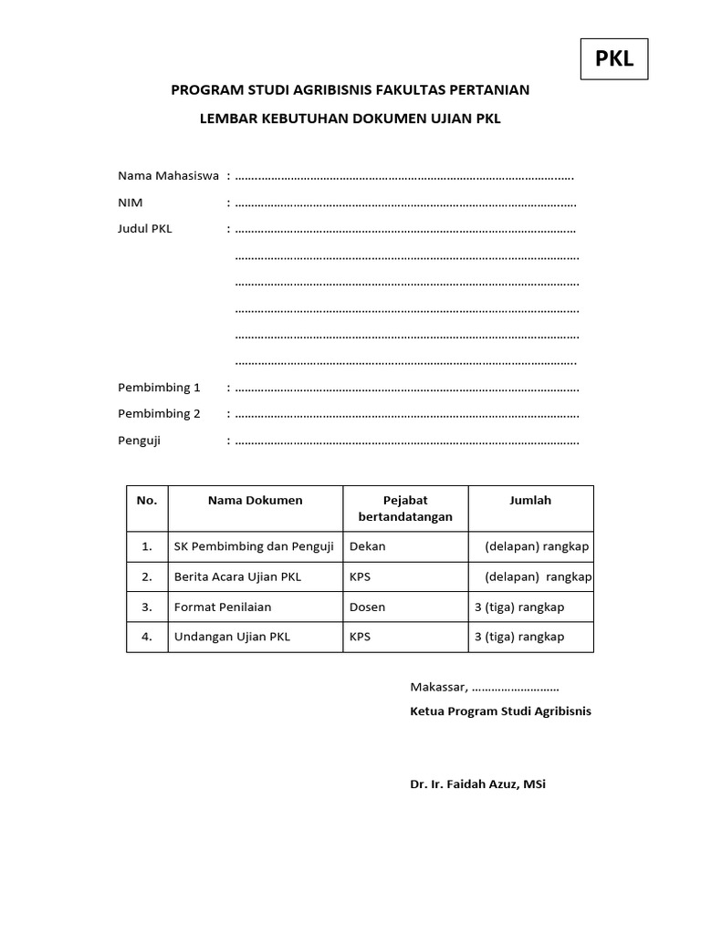 23 - 10 - 2023 - Lembar Kebutuhan Dokumen Ujian PKL | PDF