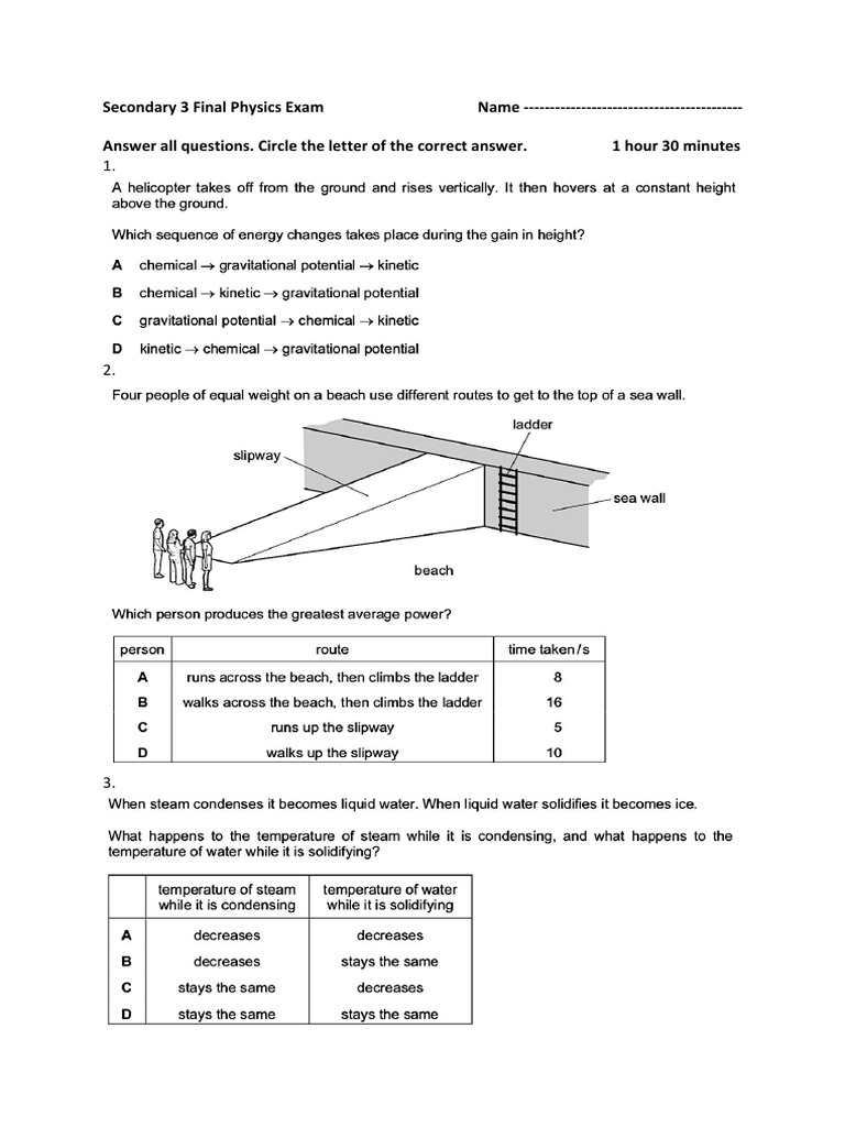 Secondary 3 Physics Exam Questions | PDF
