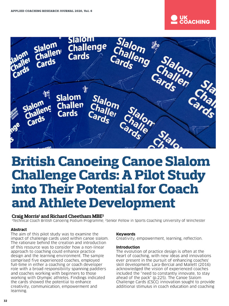 British Canoeing Canoe Slalom Challenge Cards A Pilot Study Into Their ...