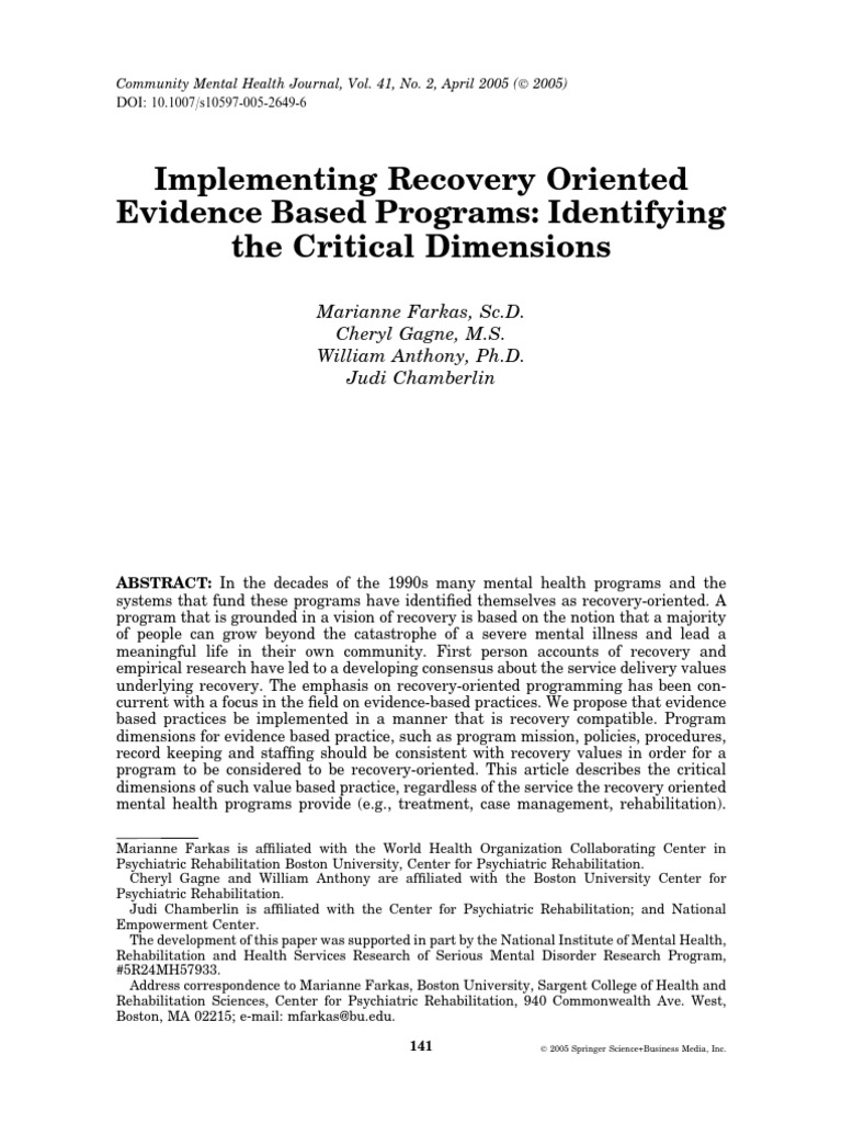 Recovery-Oriented Mental Health Programs | PDF | Recovery Approach ...