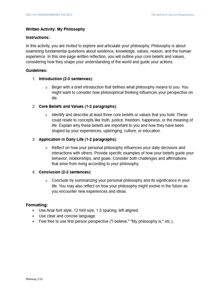 Written Activity 1 Philosophical Perspective | PDF