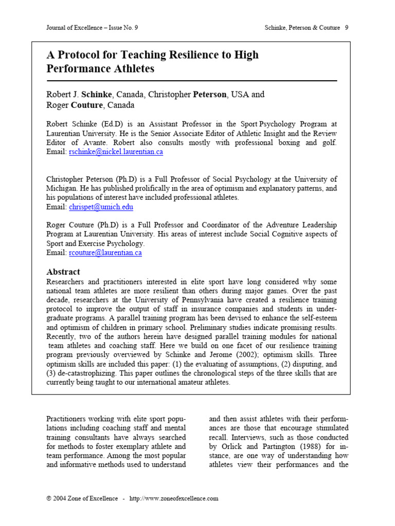 A Protocol For Teaching Resilience To High Performance Athletes | PDF ...