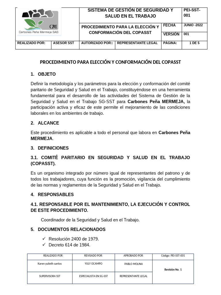 Procedimiento para Elección y Conformación Del Copasst | PDF