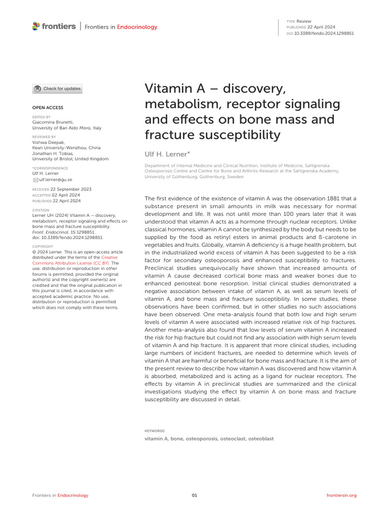 2024 - Vitamin A - discovery, metabolism | PDF | Vitamin A | Bone