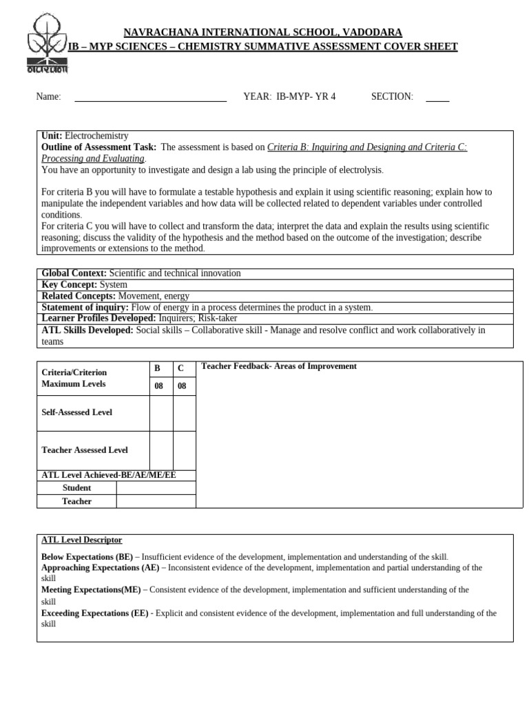 MYP4 - U5 Criteria B C | PDF | Methodology | Validity (Statistics)