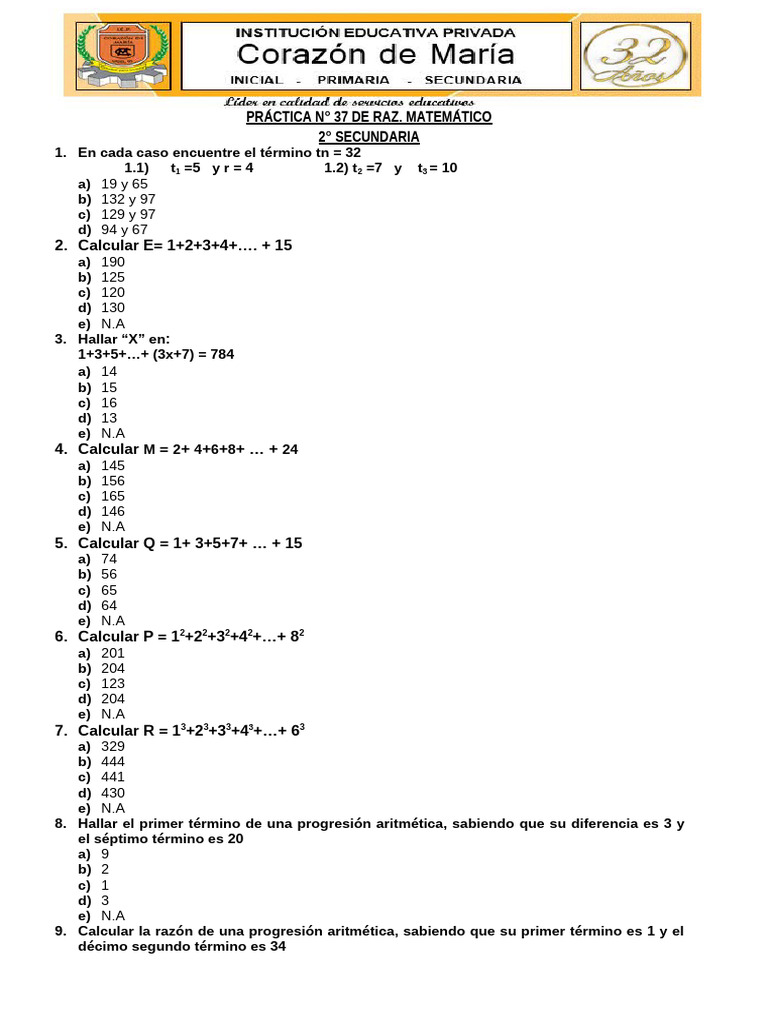 Practica 3 7 de Raz Mat. 2° Sec | PDF