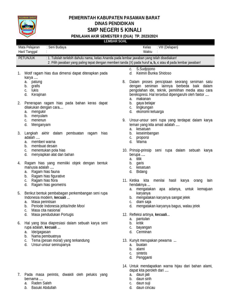 Soal Uas 2 SB KLS 8 2023-2024 Kurmer | PDF