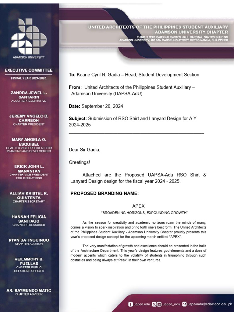 UAPSA Submission of RSO Shirt and Lanyard Design For A.Y. 2024 2025 1 | PDF