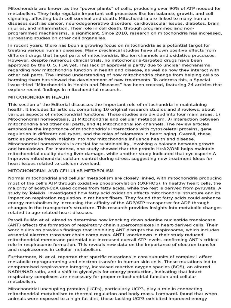 Fbio Summarize | PDF | Mitochondrion | Metabolism