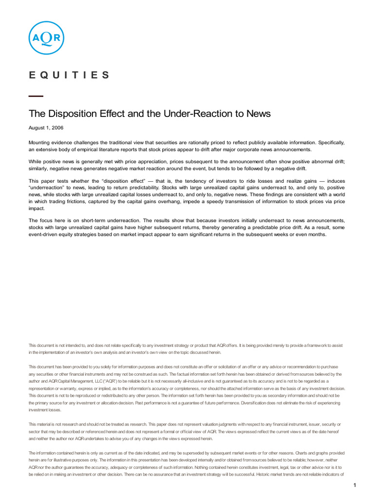Disposition Effect and News Underreaction | PDF | Investing | Stocks