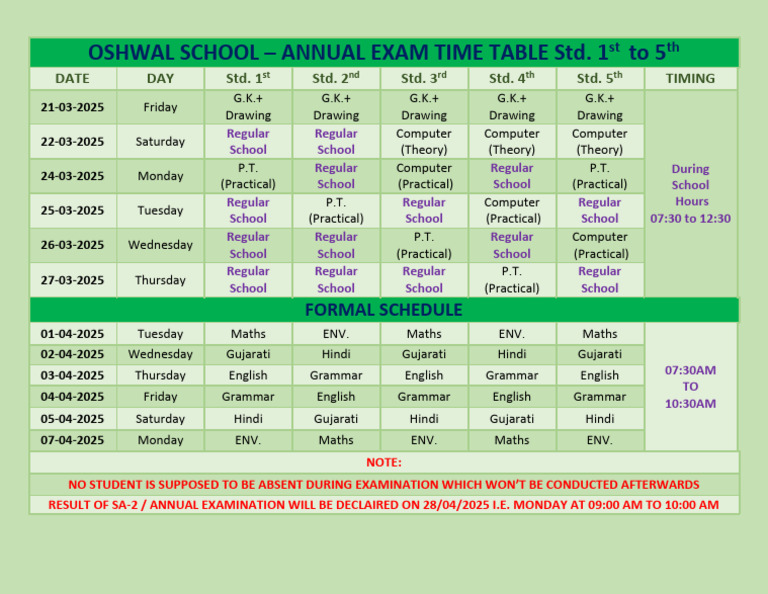 TIME TABLE STD 1 TO 5 | PDF