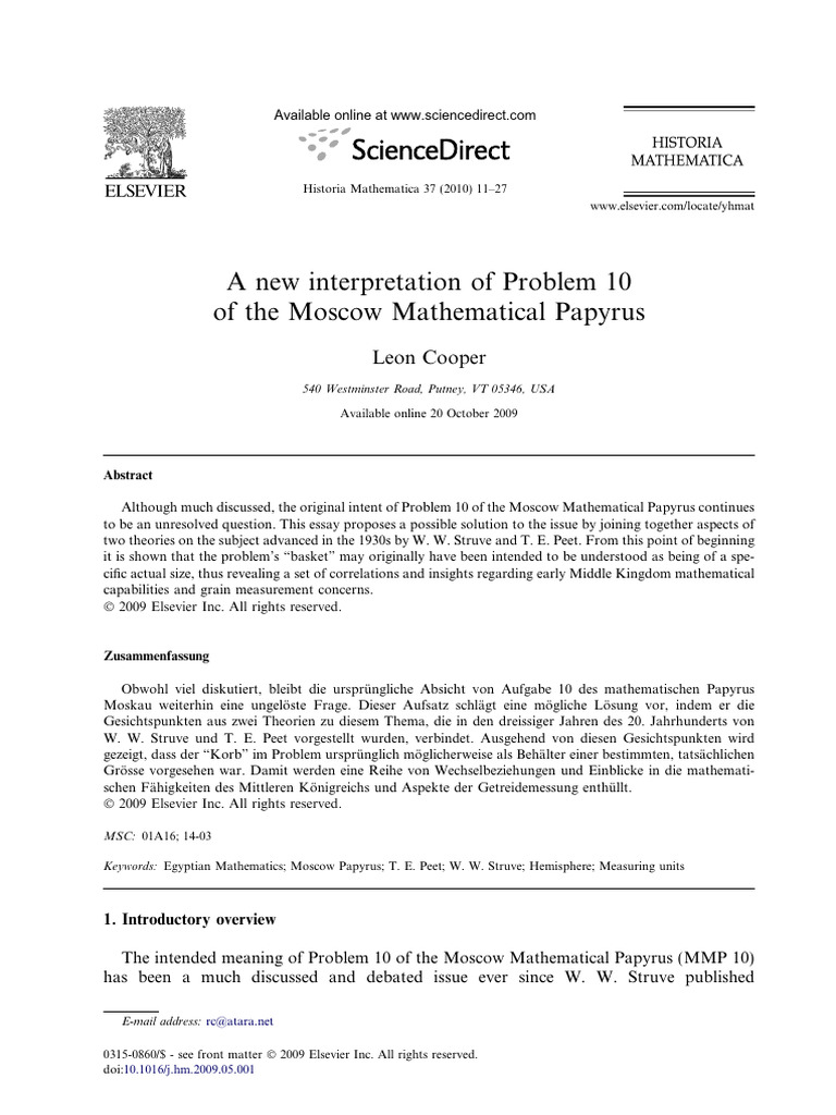 Cooper P10 Moscow Papyrus | PDF | Area | Volume