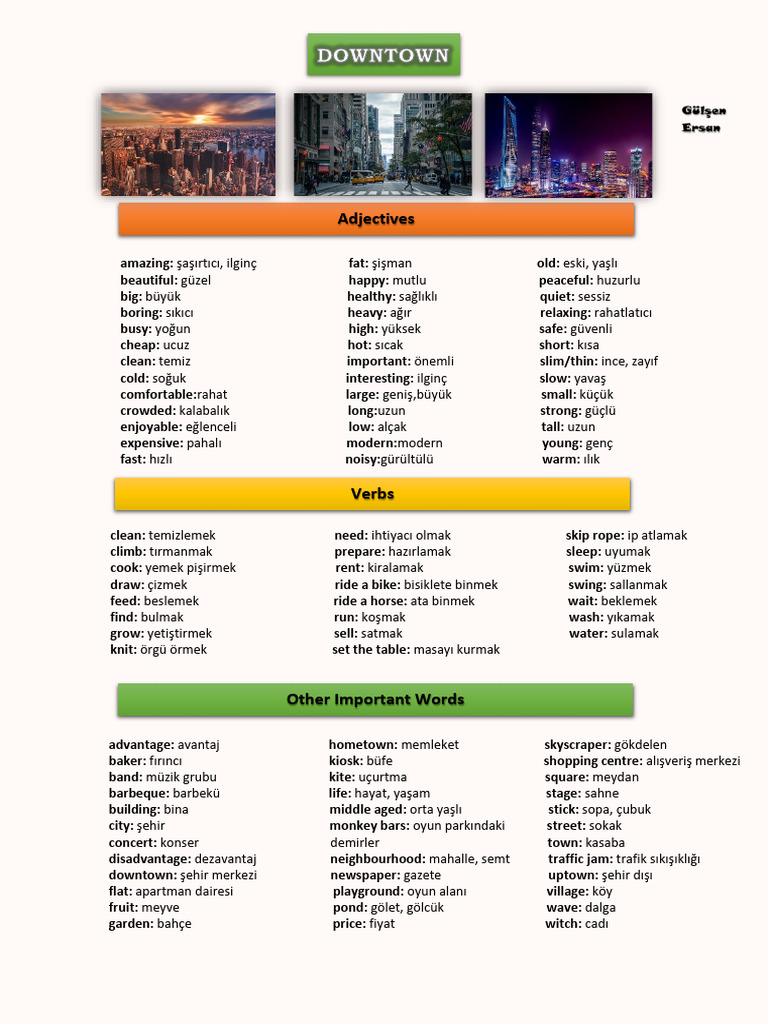 6.3 - Downtown Vocabulary and Exercises | PDF