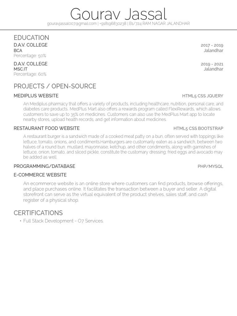 Gourav's Resume | PDF