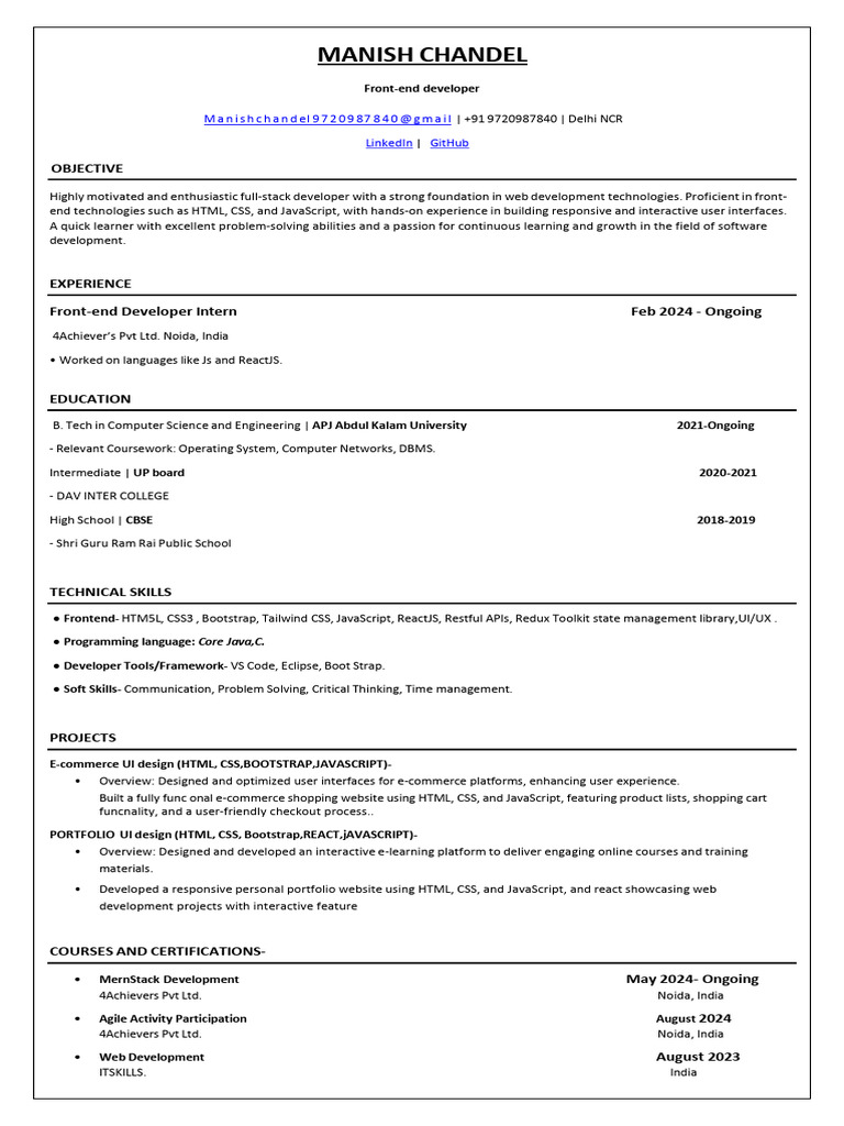 ManishChandel React Developer-1 | PDF | Web Development | Java Script