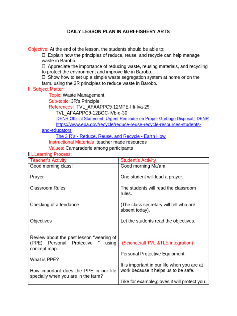 Lesson Plan in Animal Prod | PDF | Reuse | Recycling