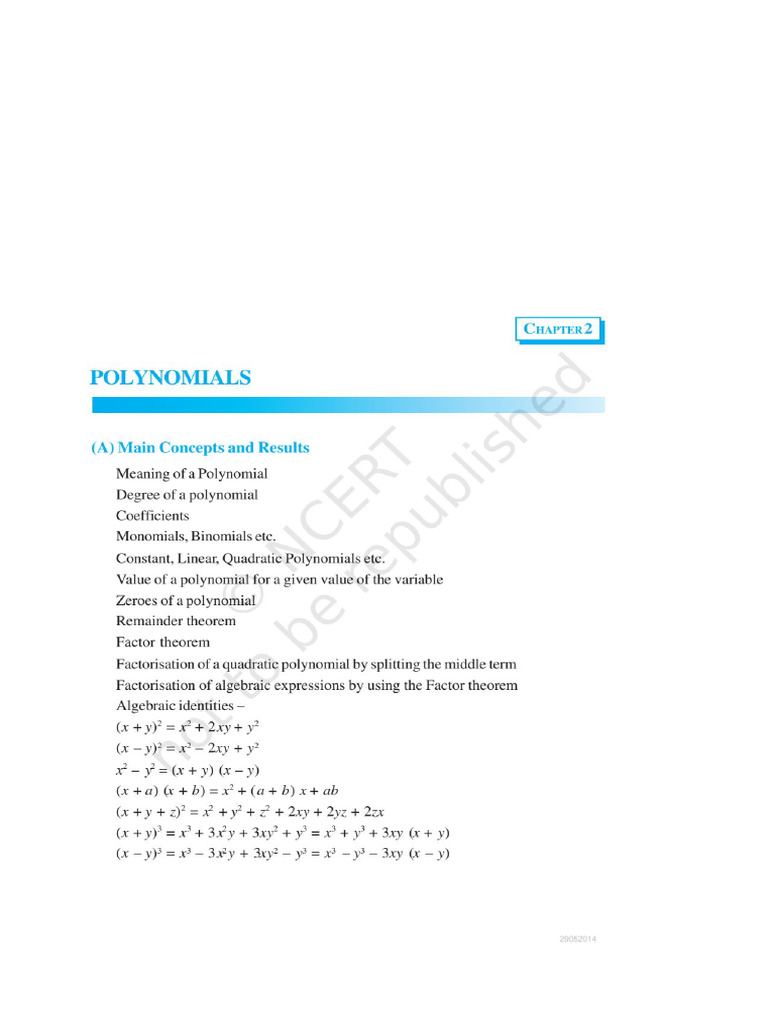 Polynomials Ncert Exemplar | PDF