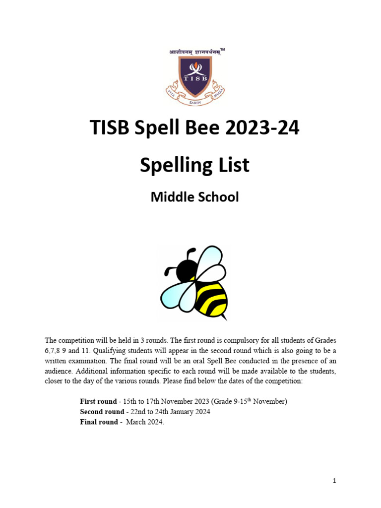 Middle School Spell Bee Wordlist | PDF | Adjective