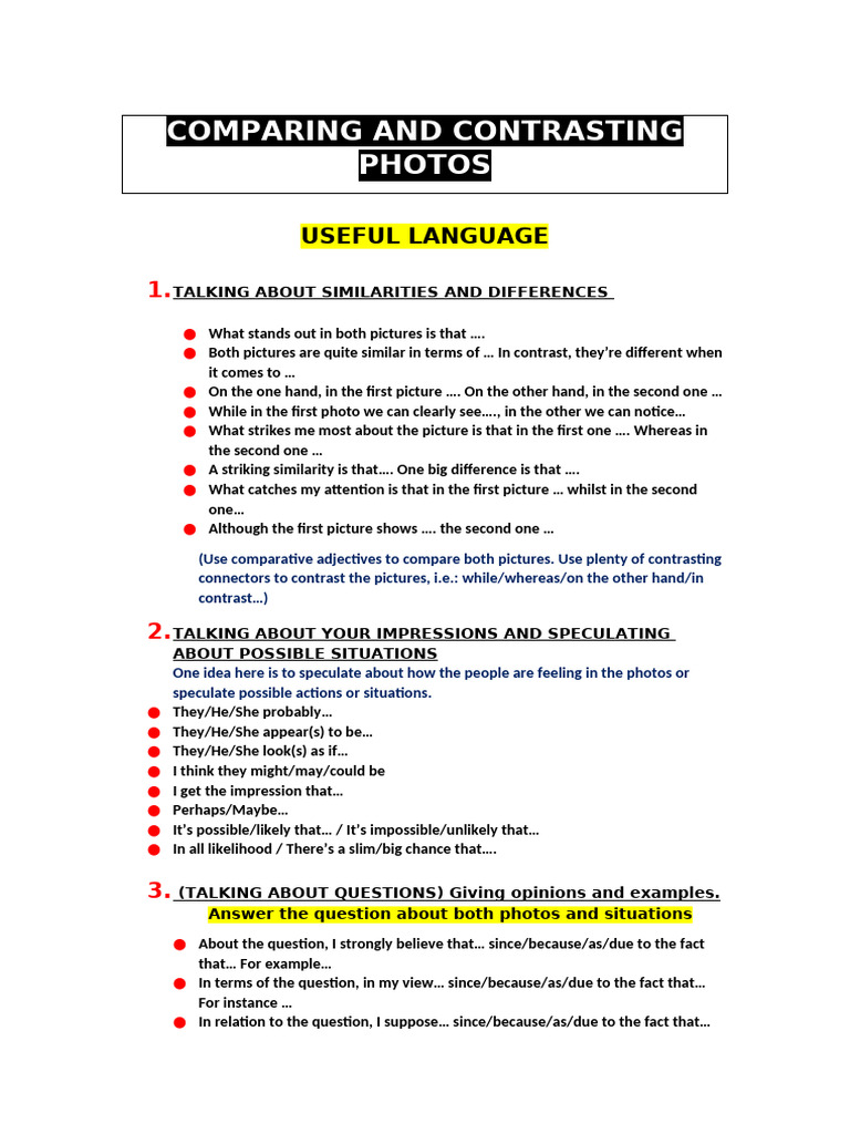 FCE Speaking Part 2: Comparing Photos | PDF