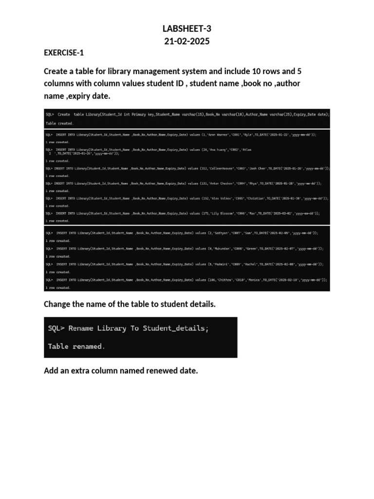 DBMS Lab Sheet 3 | PDF
