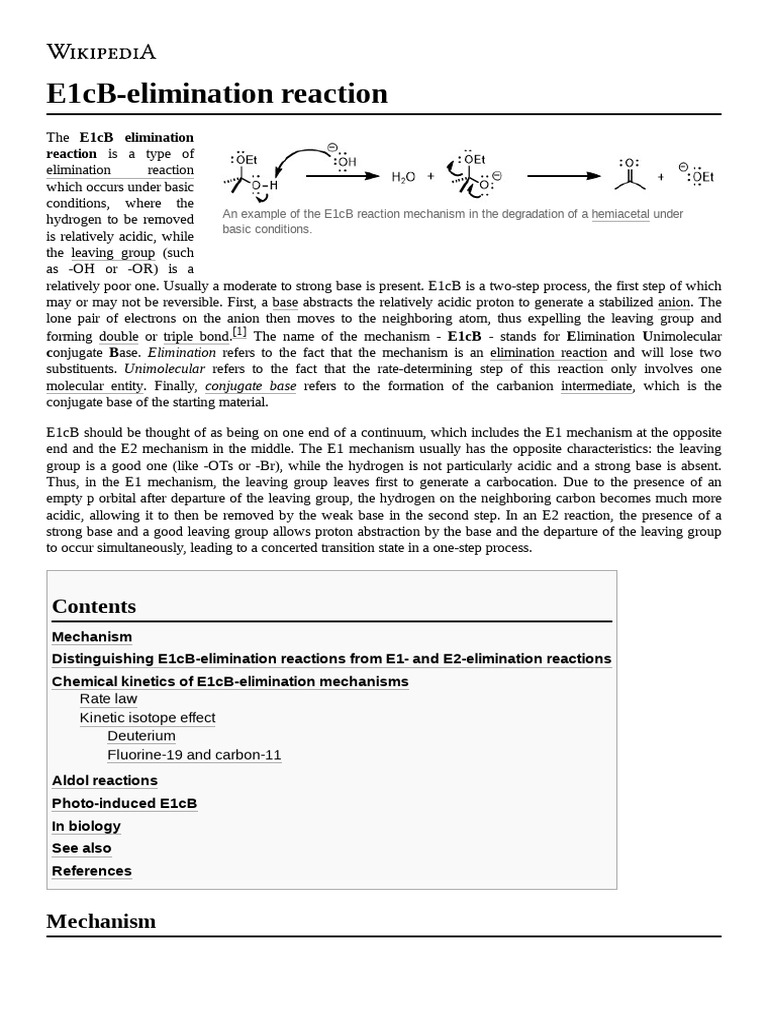 E1cB-elimination Reaction 1 | PDF | Chemical Kinetics | Chemical ...