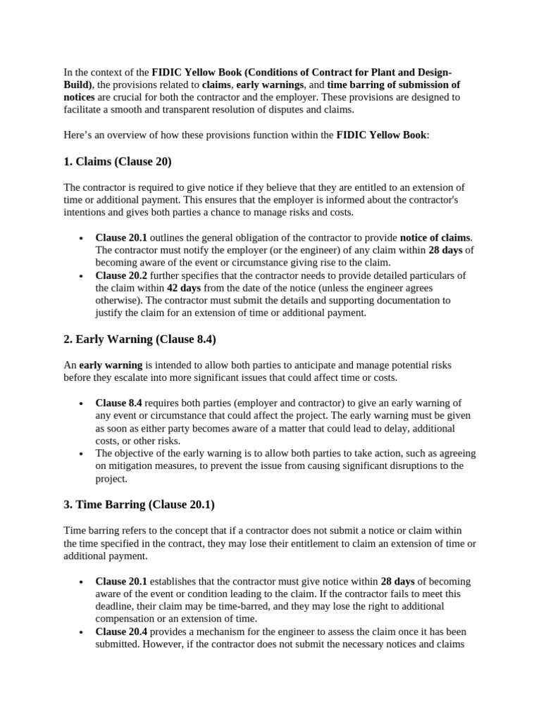 FIDIC Yellow Book Claims Overview | PDF | Employment | Business