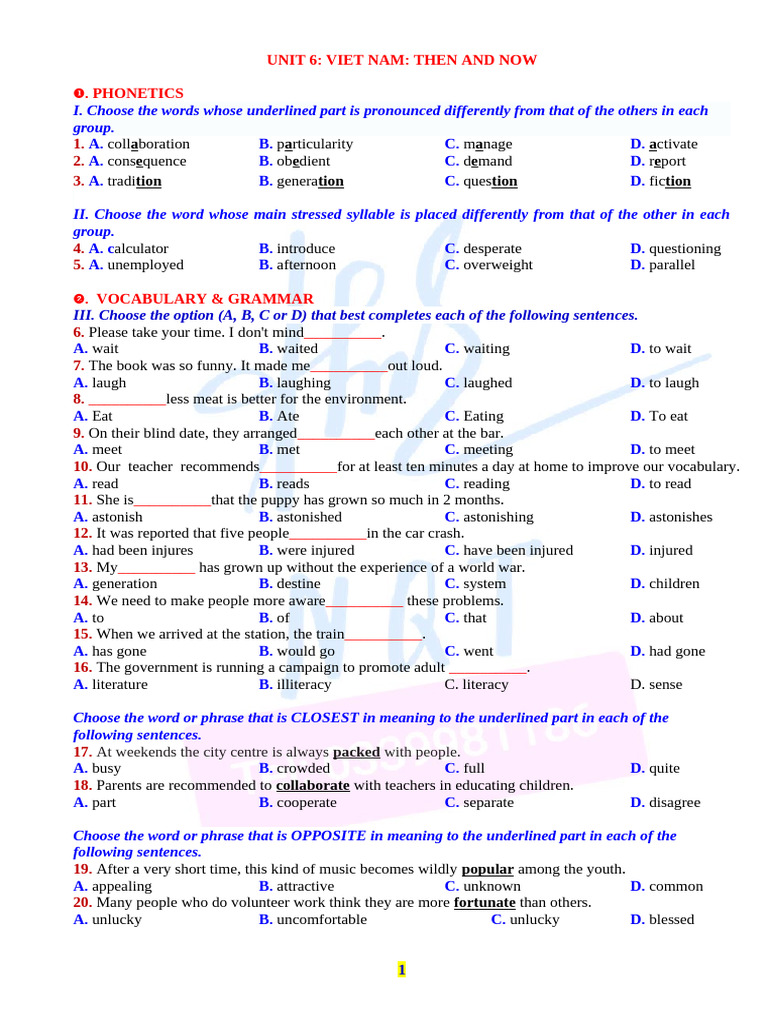 Bài tập trắc nghiệm anh 9 mới E9.Unit 6.TN.NQT.2021 | PDF | Literacy | Advertising