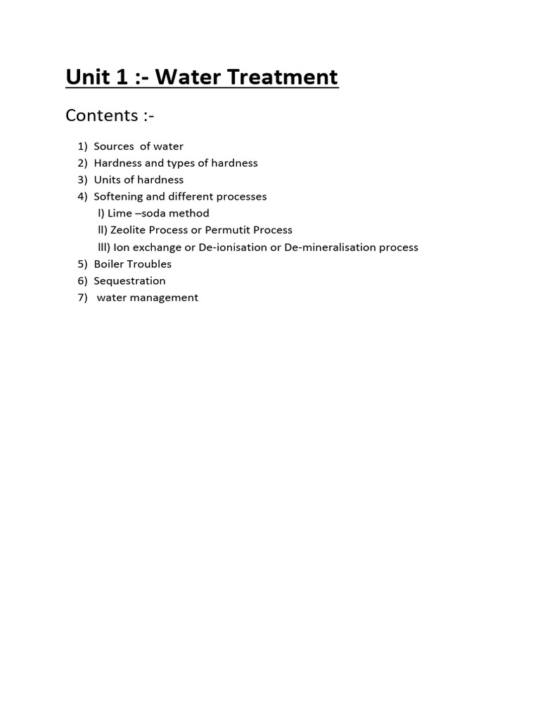 Unit I (Water Treatment Notes) | PDF | Water Purification | Sodium ...