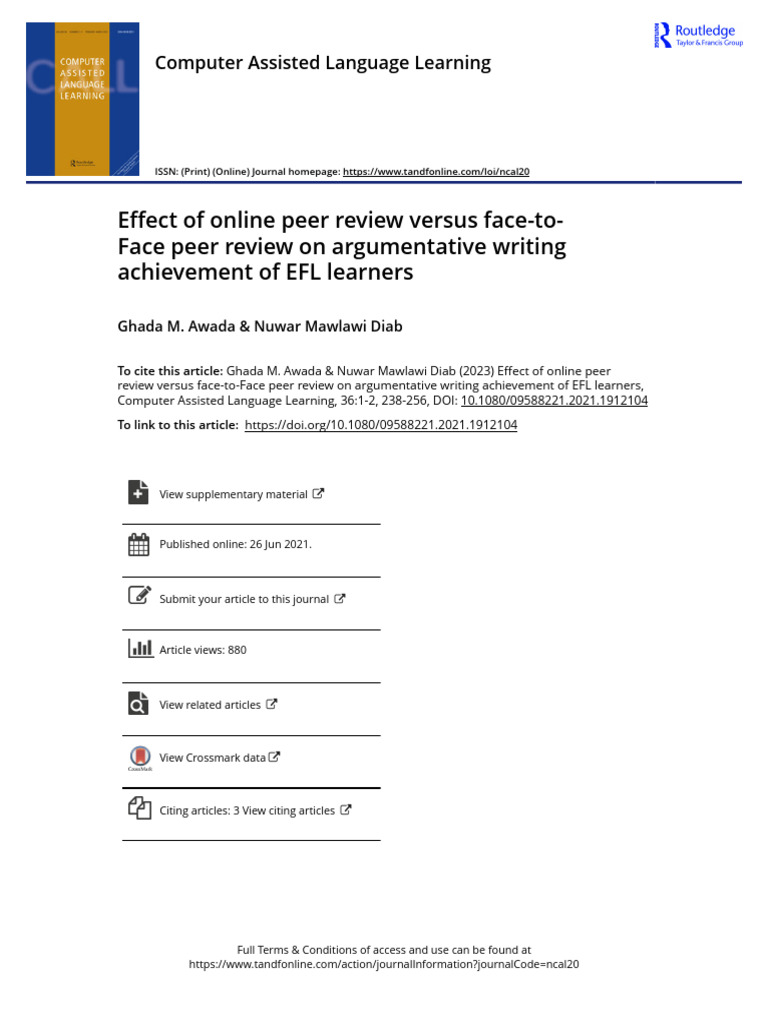 5 - (2023) Effect of Online Peer Review Versus Face To Face Peer Review On Argumentative Writing ...