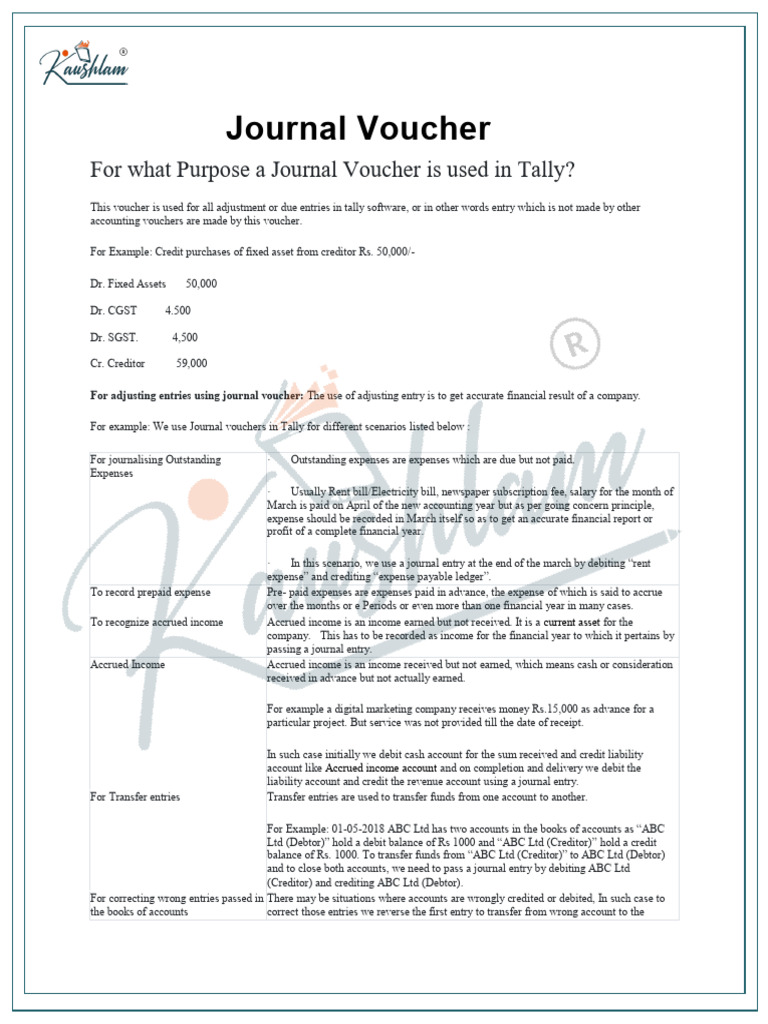 Journal Voucher Usage in Tally | PDF | Debits And Credits | Business ...