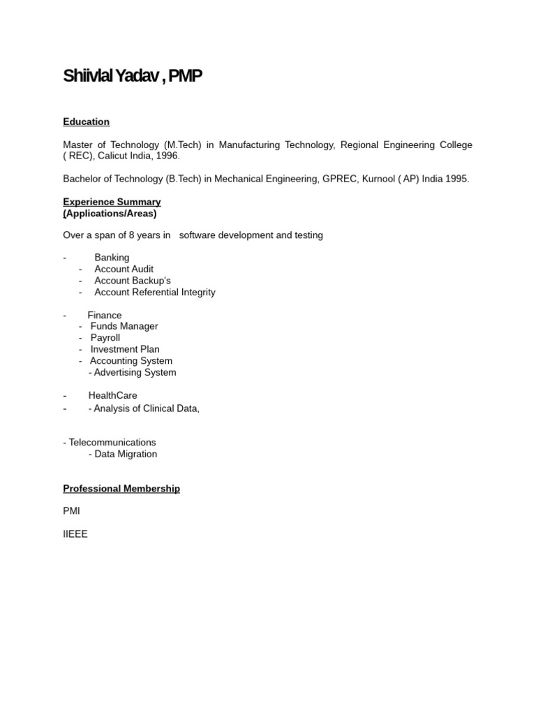 Sample _PMP format CV | PDF | Data Model | Databases