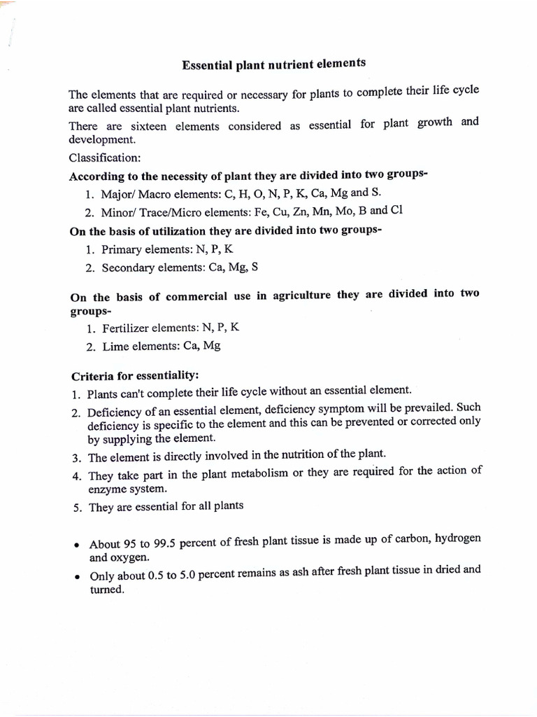 Essential Plant Nutrient Elememts | PDF