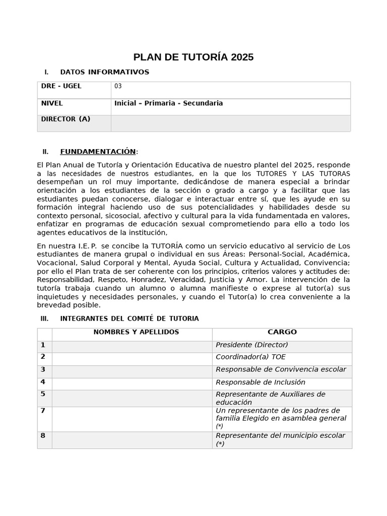 PLAN-DE-TUTORIA-2025 | PDF | Maestros | Aprendizaje