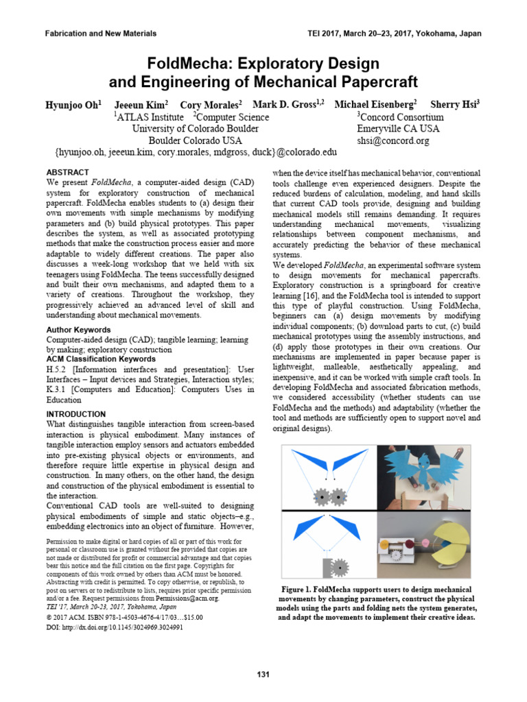 FoldMecha 2017 Exploratory Design and Engineering of Mechanical ...