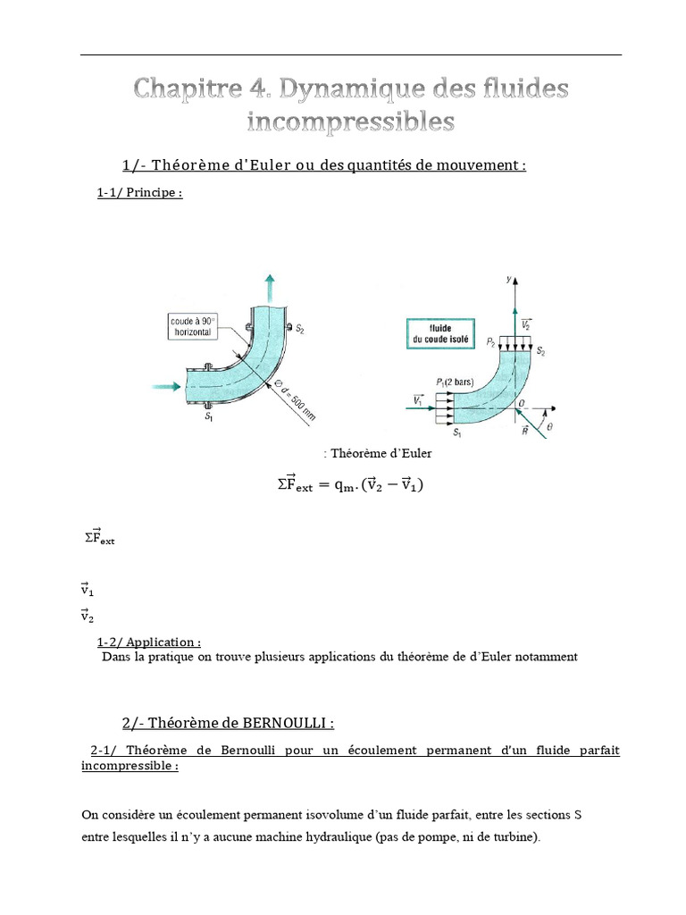 Théorèmes d'Euler et Bernoulli en mécanique des fluides | PDF ...