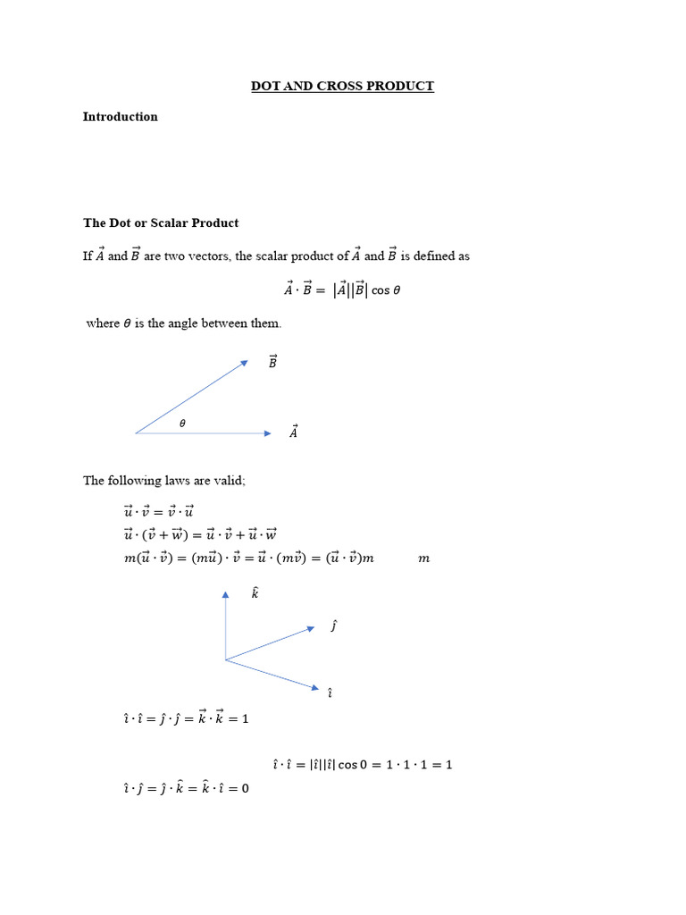 Dot And Cross Product Pdf Scalar Mathematics Physics