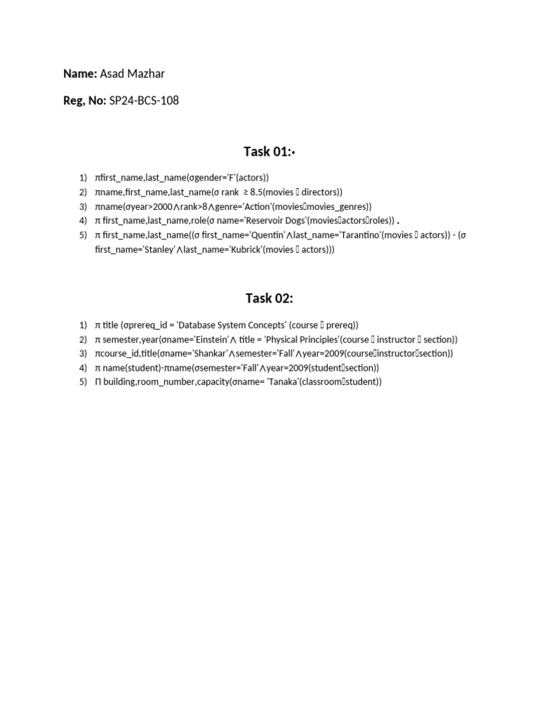 Task 01:: Asad Mazhar SP24-BCS-108 | PDF