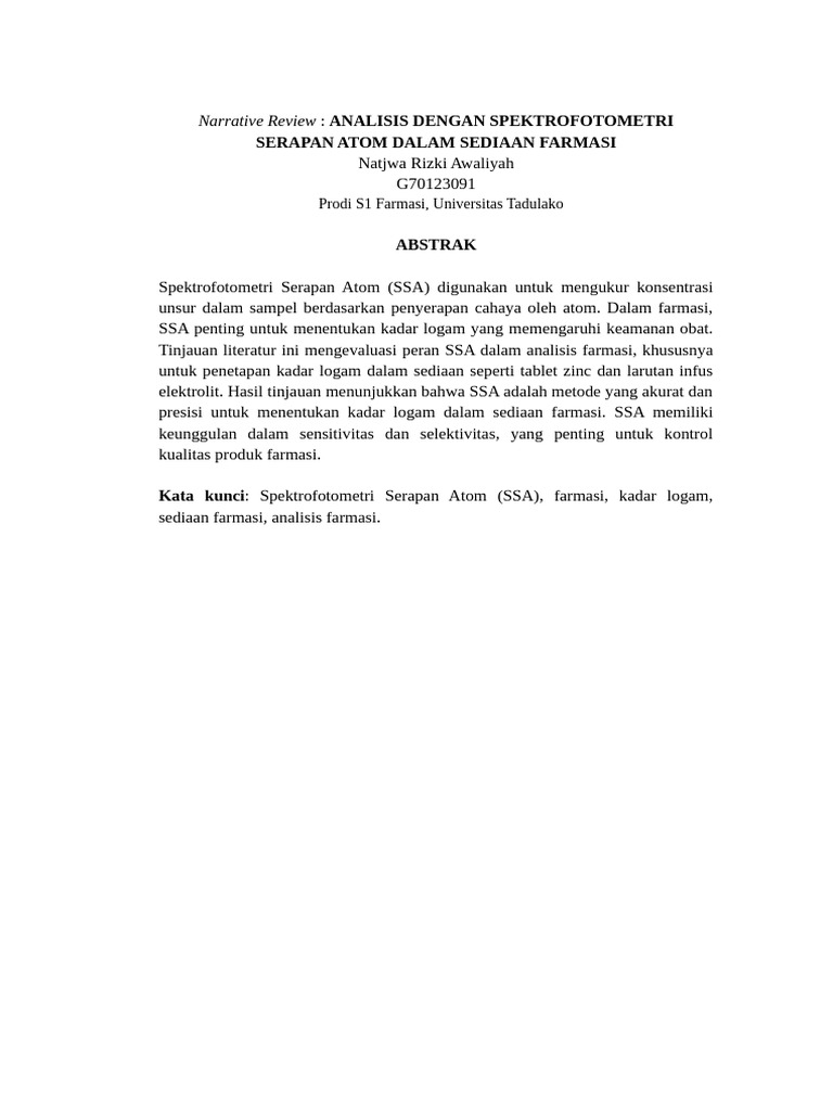 Narrative Review: ANALISIS DENGAN SPEKTROFOTOMETRI SERAPAN ATOM DALAM ...