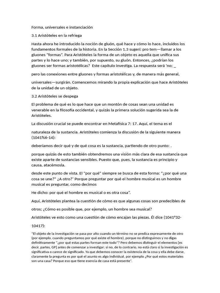 Gluones y formas en Aristóteles | PDF | Aristóteles | Teoría de sustancias