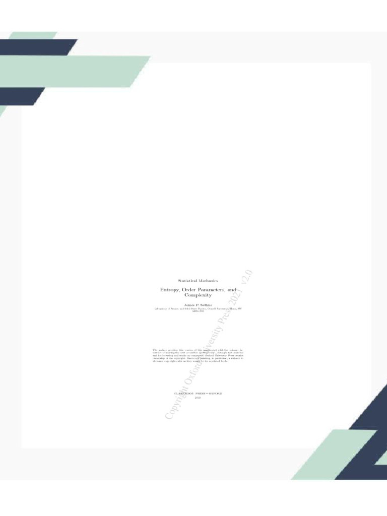 Statistical mechanics : entropy, order parameters, and complexity 2nd Edition Sethna - Quickly ...