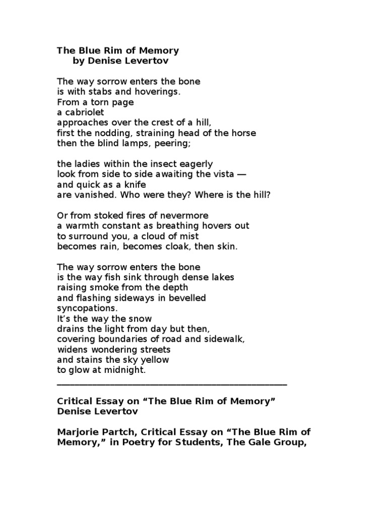 Critical Essay On Denise Levertov's Poem "Blue Rim of Memory" | PDF ...