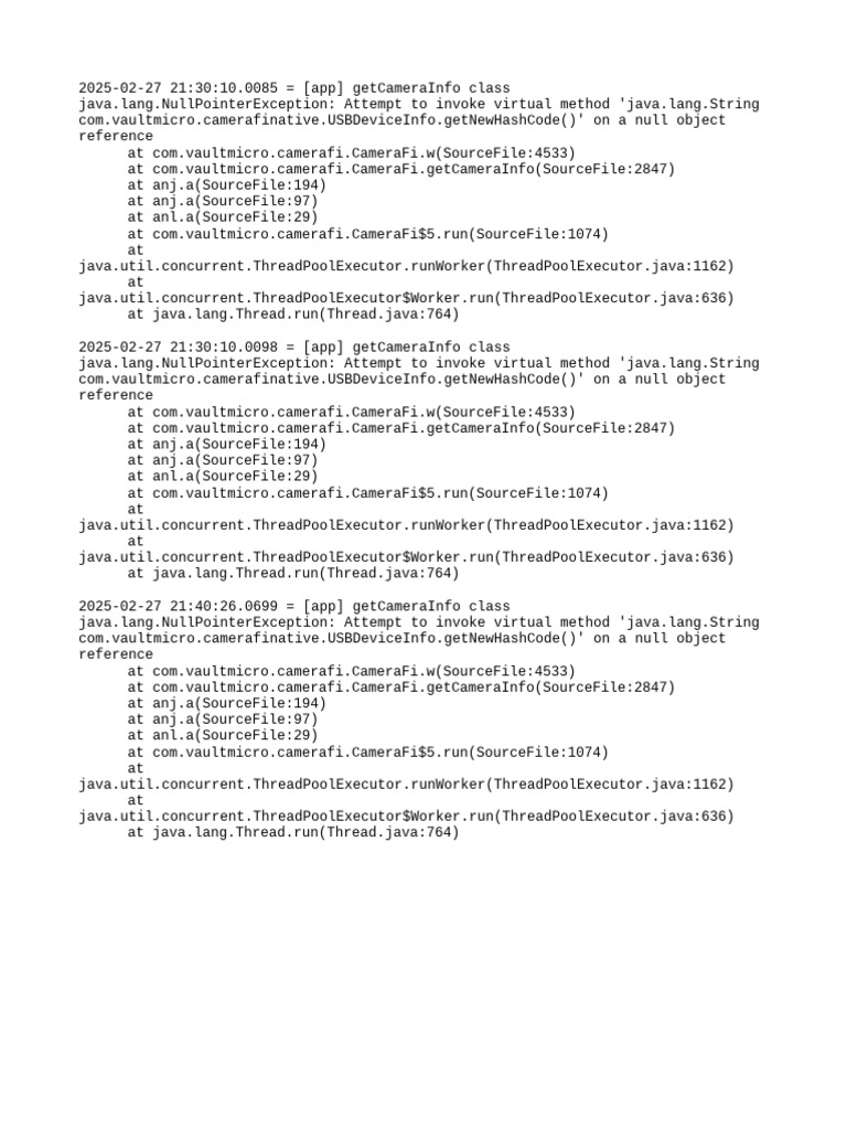 CameraFi NullPointerException Error Log | PDF