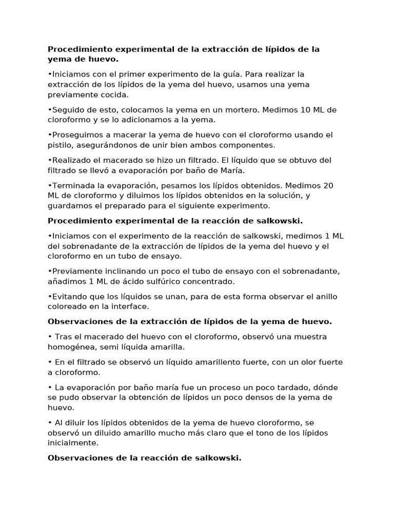 Reacción de Salkowski en lípidos de yema | PDF | Ácido sulfúrico | Lípido